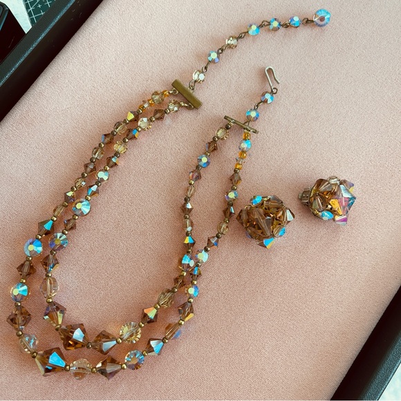 Jewelry | Vintage Ab Crystal Rhinestone Beads Necklace Earring Set | Poshmark